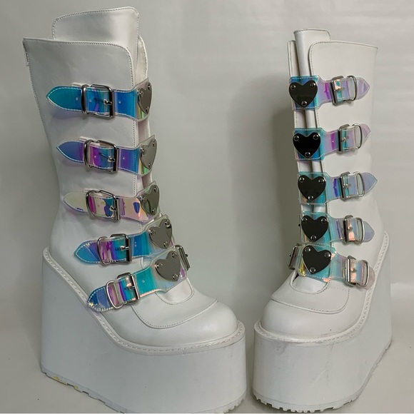 Demonia | Shoes | Demonia Swing23 White Leather Platform Size782 Boots ...